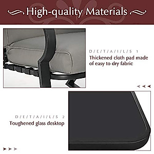 Patiomore Outdoor 3-Piece Rocking Chairs Patio Furniture Bistro Set, Black Metal Chairs and Glass-Top Coffee Table with Thick Cushions, Gray