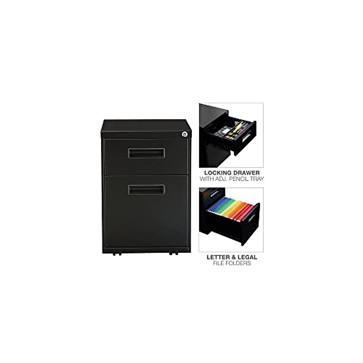 Alera ALEPABFBL Two-Drawer 14.96 in. x 19.29 in. x 21.65 in. Metal Pedestal File Cabinet - Black