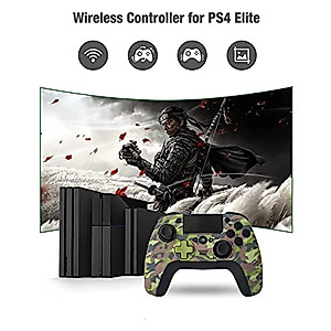 TJPD Wireless Game Controller with 2 Programmable Back Buttons, Compatible with PS4/PS3/iOS13.4+/PC/Android, Game Controller Remote with Turbo/Gyro/HD Dual Vibration/LED Indicator (Green Camouflage)