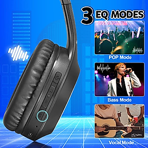 Rydohi Bluetooth Headphones Over Ear, 68H Playtime and 3 EQ Music Modes Wireless Headphones with Microphone/Deep Bass, HiFi Stereo Foldable Lightweight Headset for PC Home Travel Office （Black