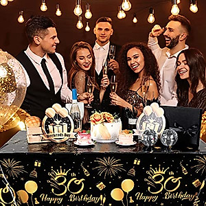 3 Pack 30th Happy Birthday Tablecloth Disposable Plastic 30th Birthday Table Cover Rectangular Black and Gold Table Cloths for Parties Decoration Supply for Men Women Birthday, 54 x 108 Inch(30th)