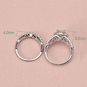 Wuziwen 4 Carats Wedding Engagement Band Rings for Women Sterling Silver Cubic Zirconia Size 7