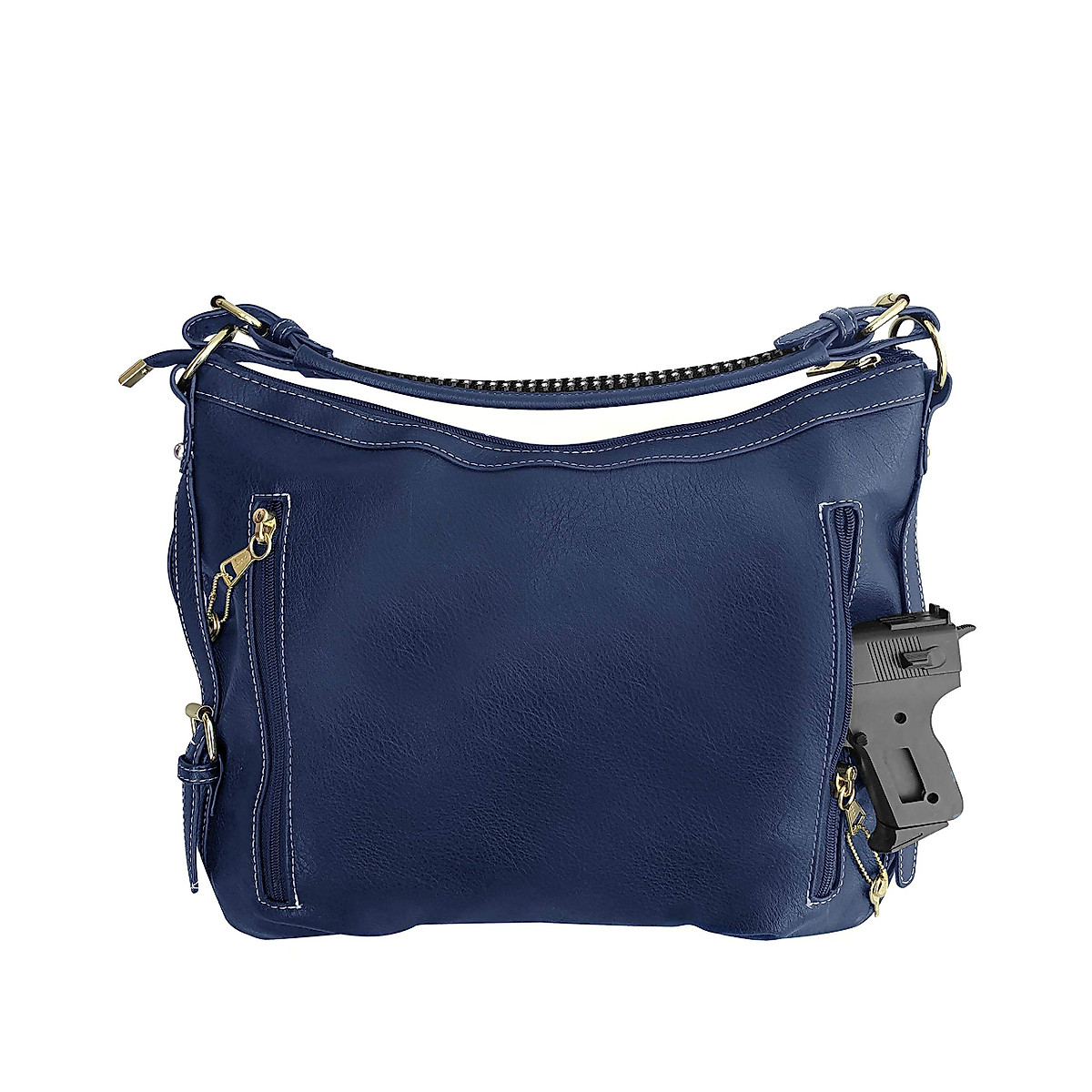 Roma Leathers Gun Concealment Purse - Vegan Leather, Convertible Multi-Purpose Strap Lockable YKK Zipper (Navy)