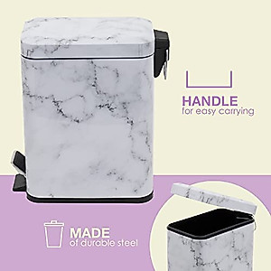 Home Basics Faux Marble 5 Liter Rectangle Step Waste Bin, White | Removable Liner | Steel | Unique Slim Design