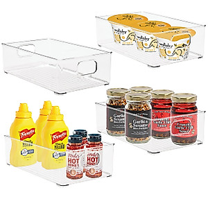 4 Cabinet Organizers and Storage Stackable Acrylic Clear Plastic Storage Bins Pantry Organizer Containers Kitchen Organization Under Sink Bathroom Organizer Drawer Freezer Refrigerator Organizer Bins