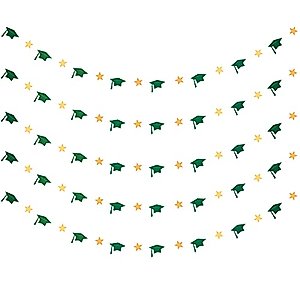 5Pcs Graduation Cap Stars Garland Banner Green & Yellow- Green Graduation Party Decorations 2022,Green and Yellow Party Decorations, Graduation Party Supplies 2022,Graduation Fireplace Mantel Home Decor,Classroom Decor