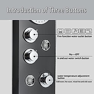 LED Shower Panel Tower System, Full Body Shower Tower System with Jets + Rainfall Waterfall Shower Head + Handheld Shower + Tub Spout, Digital Display Smart shower Spa system, Black…