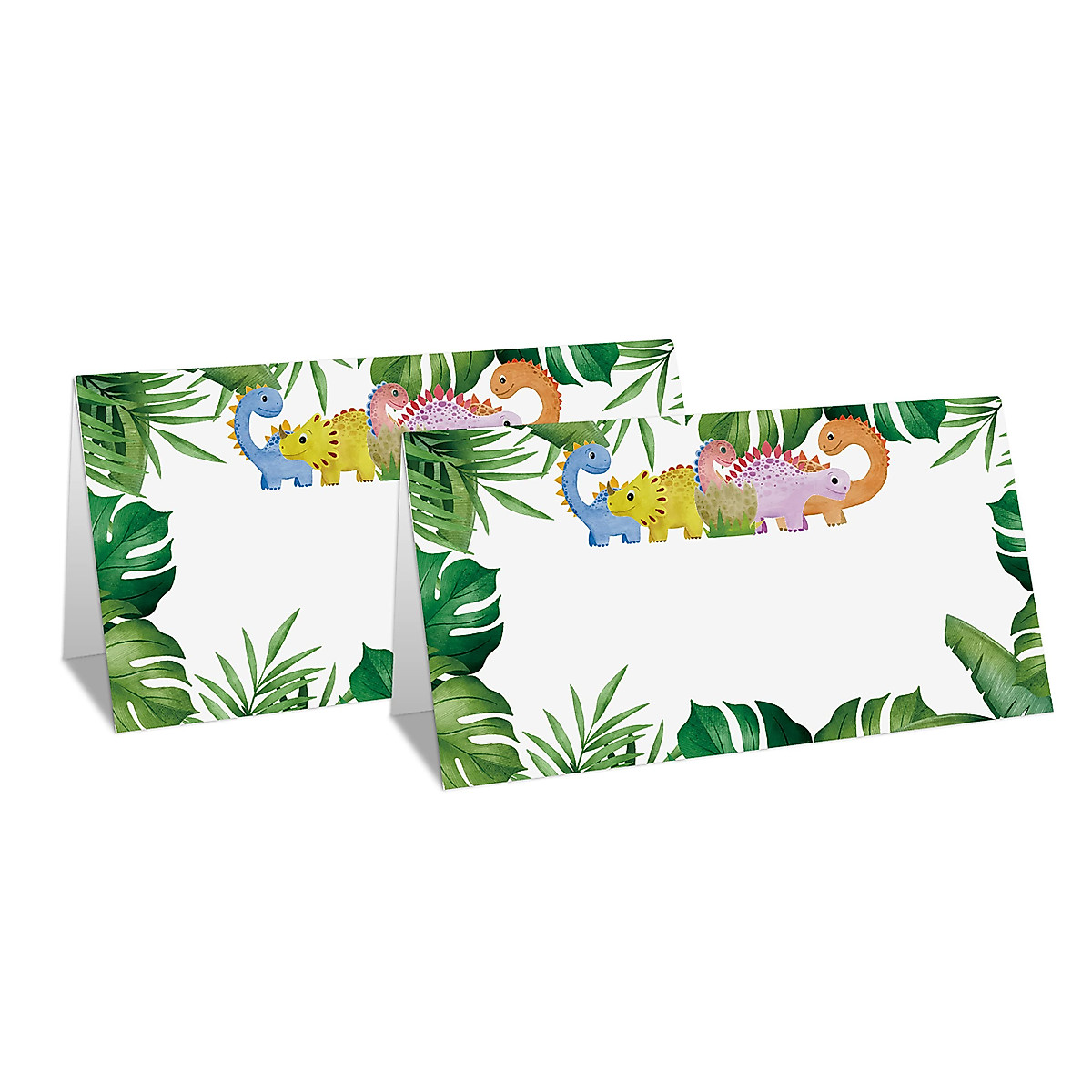 Table Place Card for Baby Shower, 25 Pcs Tent Cards Set with Tropical Palm Leaves Design, Editable Name Cards for Table Seating, Dinosaur Party Food Lables, Safari Jungle Baby Shower Decorations(11)