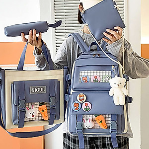 AG AGUU Backpack with Pendants and Pins Accessories 4Pcs Sets Rucksack Bag for Women(Blue)