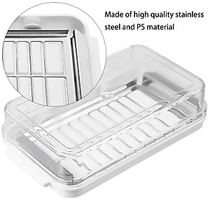 DOITOOL Butter Dish Butter Keeper with Sealed Lid and Cutter Slicer for Easy Cutting and Storage Butter Box Cheese Keeper for Refrigerate 2 in 1 Clear Butter Container Whit