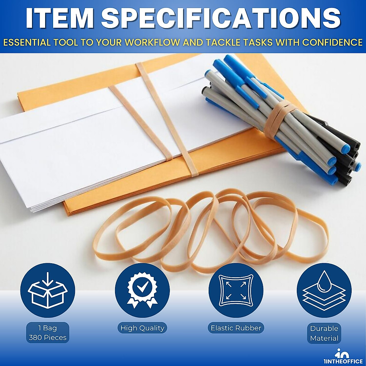 1InTheOffice Rubber Bands #64, Thick Rubber Bands, Heavy Duty Rubber Bands, Beige, Size 64, 380Pack