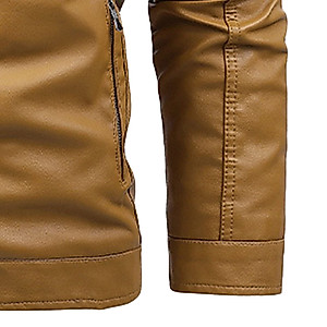 Maiyifu-GJ Men Vintage Stand Collar Leather Jacket Faux Leather Fleece Lined Motorcycle Jacket Lightweight PU Zip Up Outwear (Yellow 2,3X-Large)