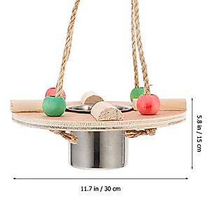 POPETPOP Bird Feeding Dish Cups with Wood Platform Hanging Parrot Cage Feeder Water Bowl Stainless Steel Birdcage Bowls Feeding Perch Play Stand Swing for Indoor Outdoor Pet Bird
