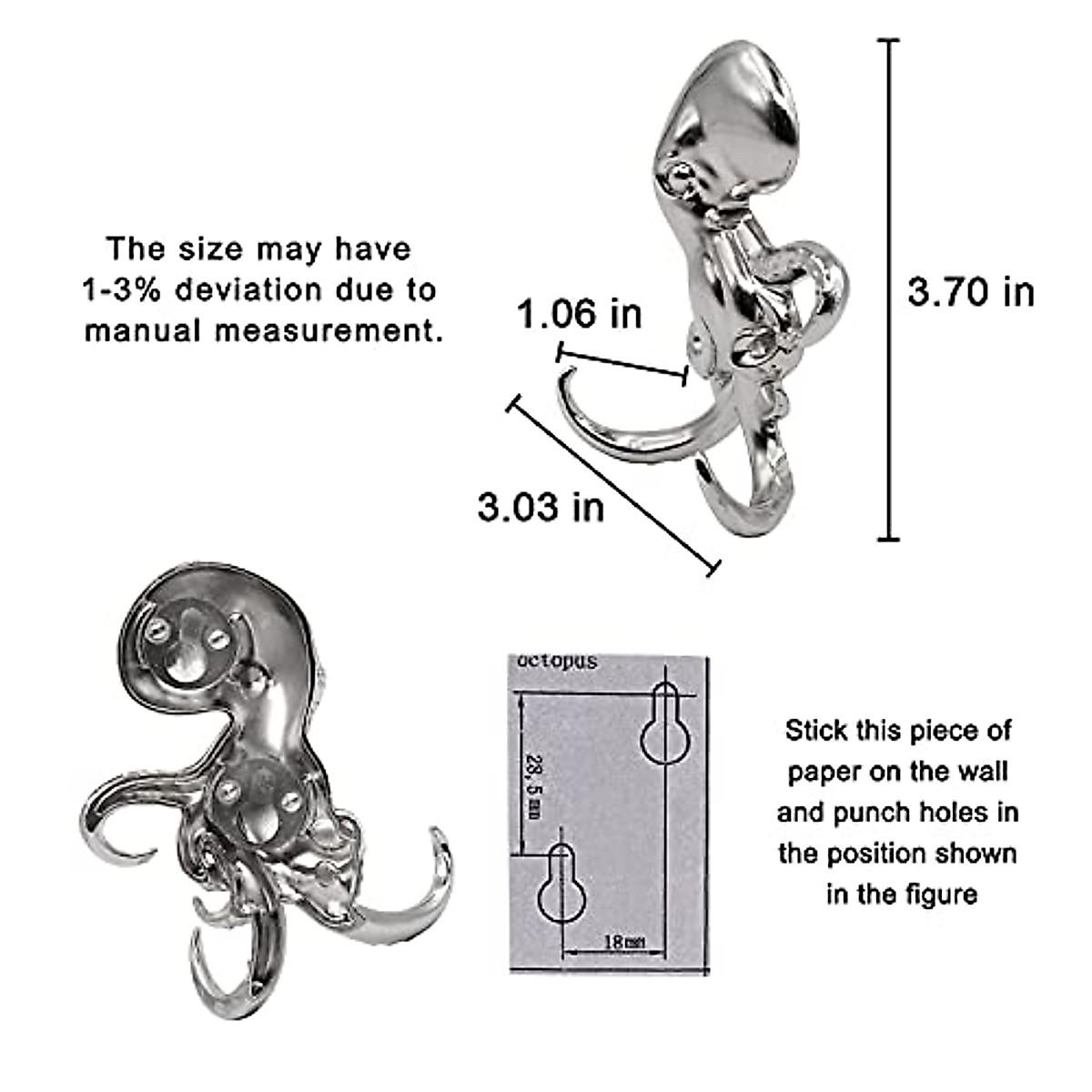 ALIWINER Octopus Metal Hooks Hanging Wall Mounted Decorative Hook,Towel Hooks Decorative Octopus Hook Ocean Theme Wall Decor 2Pcs