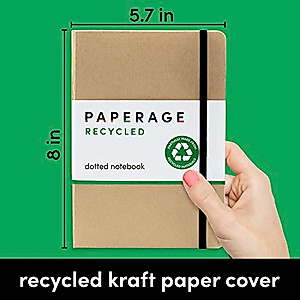 PAPERAGE Recycled Dotted Journal Notebook, (Kraft Natural Brown), 160 Pages, Medium 5.7 inches x 8 inches - 100 gsm Thick Paper, Hardcover