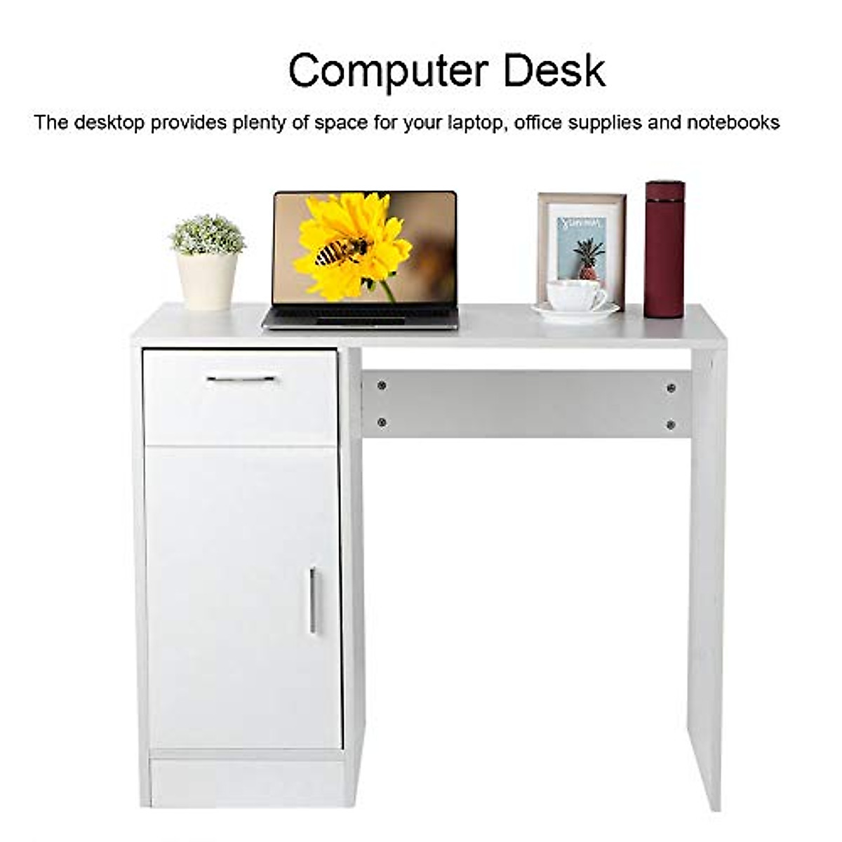 Zerone Desktop Table, 1 Drawer 1 Door Compact Computer PC Laptop Desk Table Workstation for Home Office Use(White)