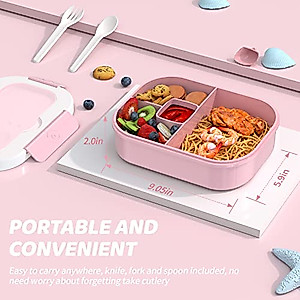 RGNEIN Bento Box Adult Lunch Box, 1300 ML 4-Compartment Bento Lunch Box for Kids, No BPA, Lunch Containers for Adults Come with Fork and Spoon, Leak Proof, Microwaveable, Dishwasherable (PK)