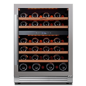 Ca'Lefort 24'' Wine Cooler Refrigerator - 46 Bottle Wine Fridge Dual Zone with Modern Touch Intelligent Digital 40°-65°F Low Noise, Built in or Freestanding Wine Cooler for Home and Kitchen