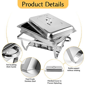 Snowtaros 4 Pack 8QT Chafing Dish Buffet Set, Stainless Steel Food Warmer Set, Rectangular Buffet Server with Tongs & Spoons for Parties, Catering, Banquets, Events (2 Full Size + 2 Half Size)