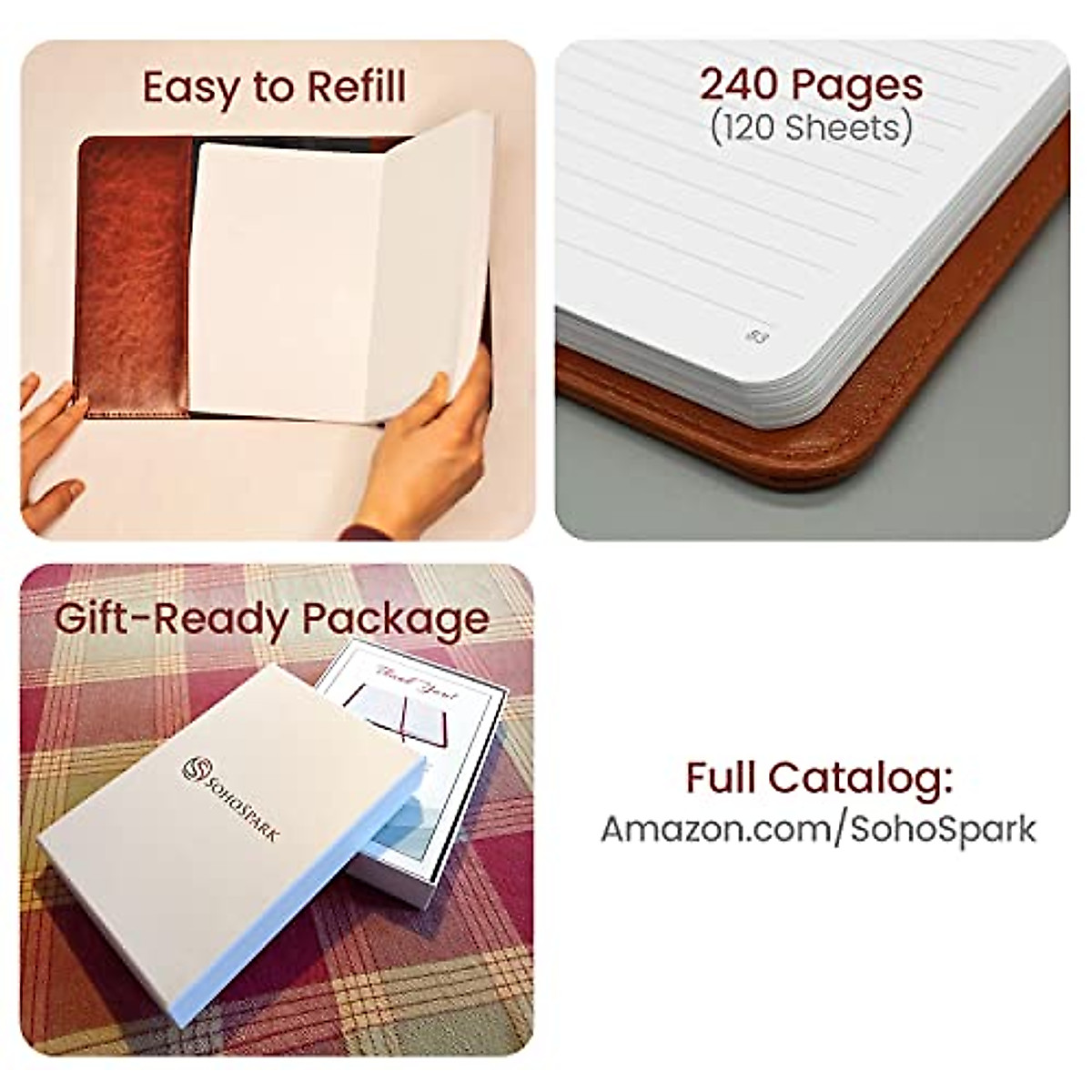 SOHOSPARK Lined Refill Writing Journals, 240 Numbered Pages, Lay Flat Binding