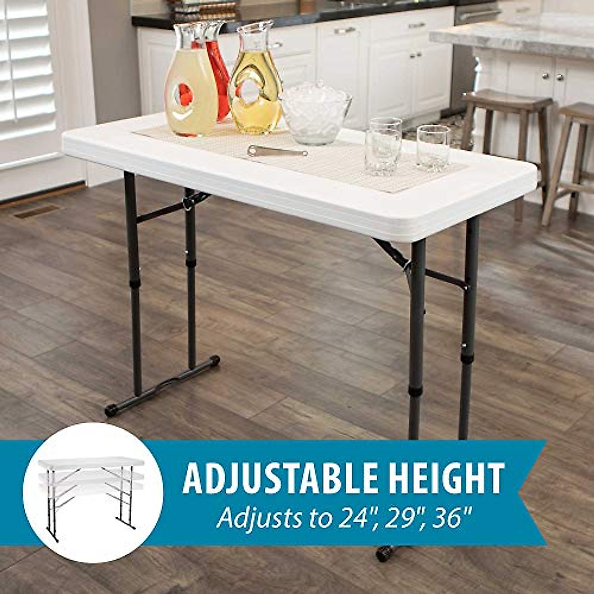 LIFETIME 80160 Commercial Height Adjustable Folding Utility Table, 4 Feet, White Granite