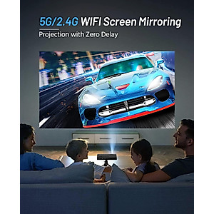 Mini Projector with WiFi and Bluetooth, ELEPHAS 1080P Portable Projector Built in Rechargeable Battery/Speaker, 5G Wireless DLP Little Pico Pocket Outdoor Video Home Movie Projector Compatible iPhone