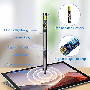 Stylus Pen for Surface Pro 9/8/X/7/6/5/4/3, Surface 3, Book/Studio/Go 3/2/1, Laptop 5/4/3/2/1, Pen for Microsoft Surface with Magnetic Adsorption, Palm Rejection, 1024 Pressure Sensitivity(Deep Gray)