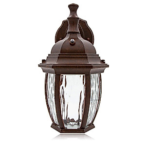 Maxxima LED Outdoor Wall Light - Features Clear Water Glass, 3000K Warm White, 580 Lumens, Dusk to Dawn Photocell Light Sensor, Patio or Porch Sconce Fixture, Ideal for Exterior Decor Lighting - Brown