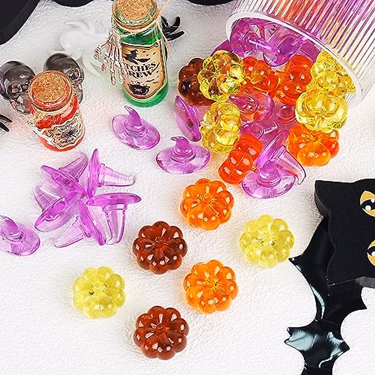 270 PCS Halloween Vase Fillers Includes Mini Acrylic Pumpkin Cute Ghost Mini Skull Head Small Witch Hats, Halloween Party Table Decoration Halloween Decorations Tiered Tray Decor