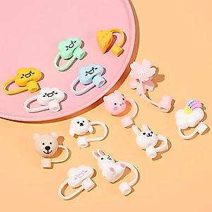 Beyonday Cute Silicone Straw Plug, Reusable Cartoon Animals Plugs Cover, Drinking Dust Cap, Splash Proof Straw Tips, Cup Straw Accessories (Bear)