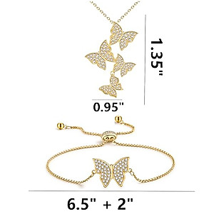 MAARRING Butterfly Jewelry Set - 14K Gold Plated Dainty Butterfly Necklace Bracelet Set with Cubic Zirconia, Birthday Bar Mitzvah Gifts for Women (Gold)