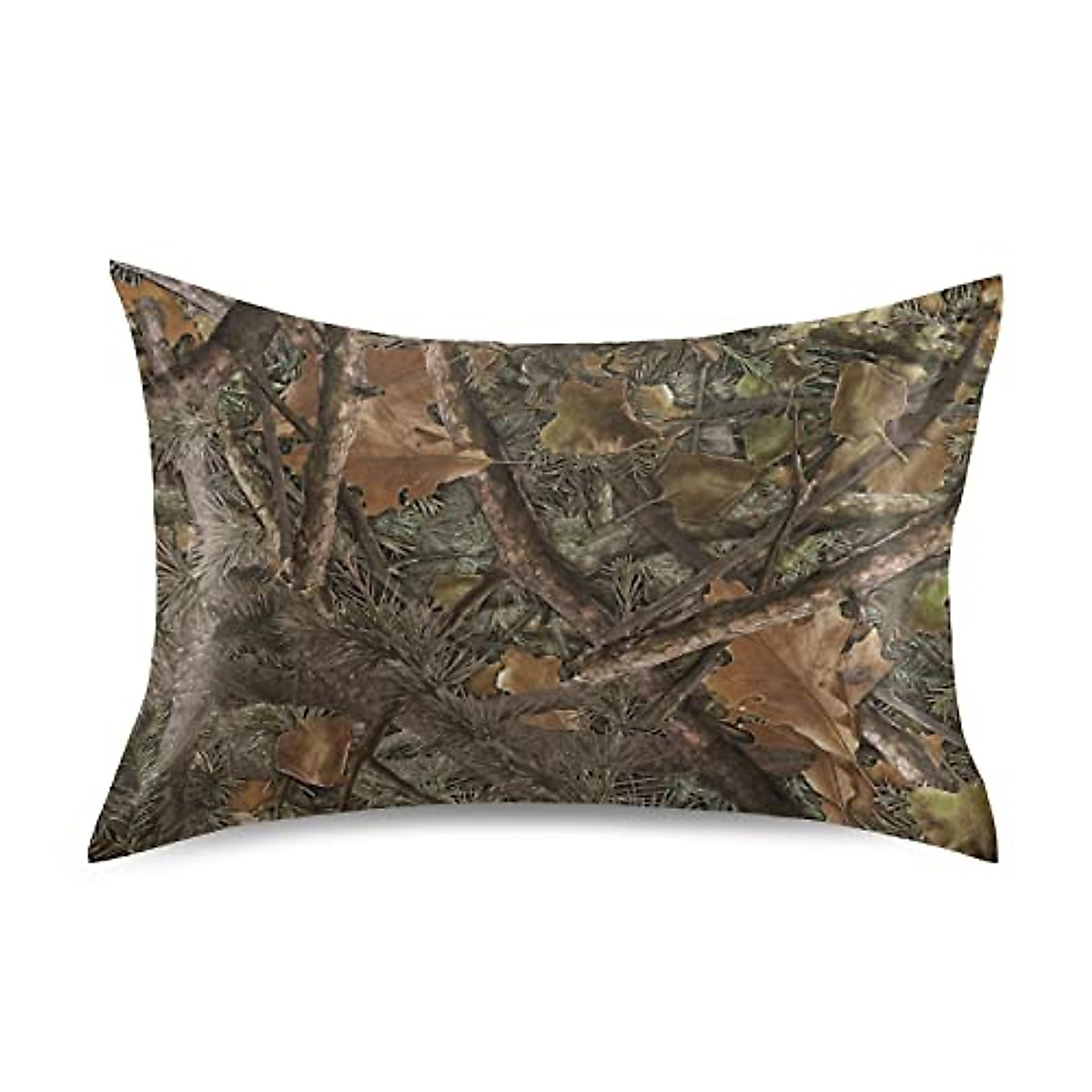 Dalzium Satin Pillowcase for Hair and Skin, Forest Camouflage Silk Pillowcase Soft and Cozy Body Pillow Covers, Standard Size Satin Pillow Cases with Envelope Closure(20x26 Inch), 1PC