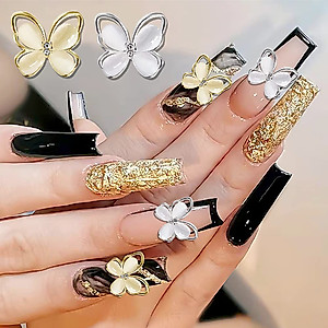 20Pcs Alloy Butterfly Nail Charms 3DMetal Butterfly Nail Gems Nail Rhinestones Shiny Crystal Nail Art Charms Bling Rhinestones Nail Charms For Acrylic Nails DIY Manicure Jewelry Accessories Women Nail Decoration Supplies