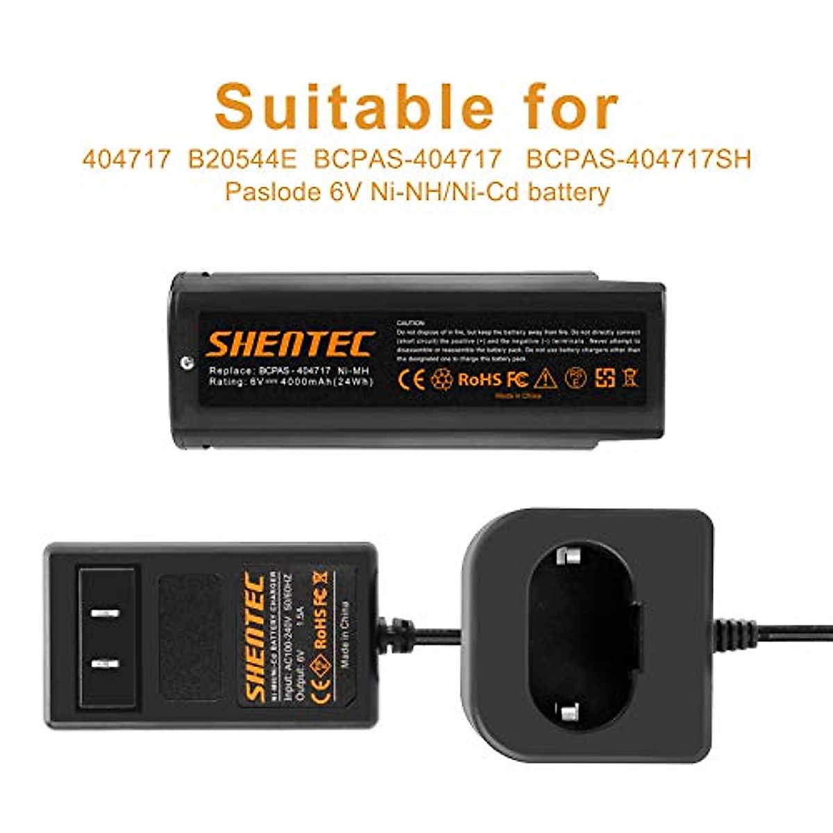 Shentec 6V Ni-MH/Ni-Cd Charger 900200 Compatible with Paslode 404717 B20544E BCPAS-404717 404400 900400 900420 900600 901000 902000 Pod Style Battery (Not for Li-ion Battery)