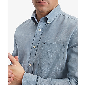 Tommy Hilfiger Men's Long Sleeve Linen Blend Shirt, Regular Fit, North Sky Blue, XX-Large