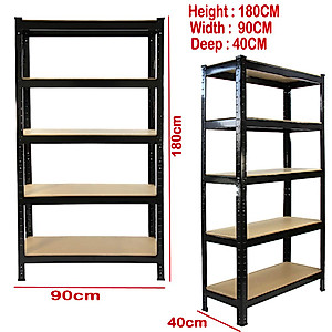 5 Tiers Heavy Duty Shelving Racking Rack Metal Boltless Freestand Garage Shelf Storage 180cm x 90cm x 40cm