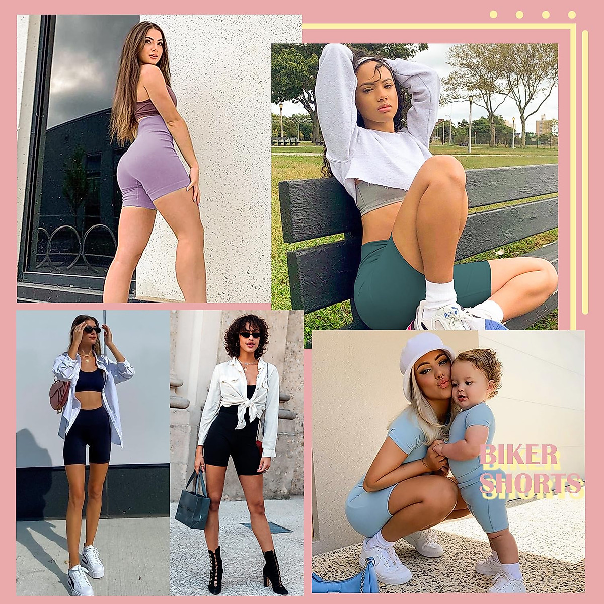 FULLSOFT 4 Pack Biker Shorts for Women – 5" High Waist Tummy Control Workout Yoga Running Compression Exercise Shorts with Pockets(4 pack Black/Pink/Ins Green/Blue,Small-Medium)