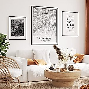 Dear Mapper Riverside United States View Abstract Road Modern Map Art Minimalist Painting Black and White Canvas Line Art Print Poster Art Line Paintings Home Decor (Set of 3 Unframed) (16x24inch)