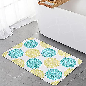 CyCoShower Kitchen Mat Kitchen Floor Mat, Cushioned Anti-Fatigue Kitchen Rug,Mandala Pattern Aqua Yellow Texture 2 PCS Kitchen Rugs Non-Slip Standing Rug Set Comfort Floor Mats