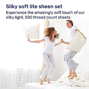 California Design Den 500 Thread Count Ivory King Size 6 Piece Sheet Set, Dobby Damask Stripe Sheets, Smooth Sateen Weave Sheet Set (1 Top Sheet, 1 Bottom Fitted Sheet & 4 Pillowcases)