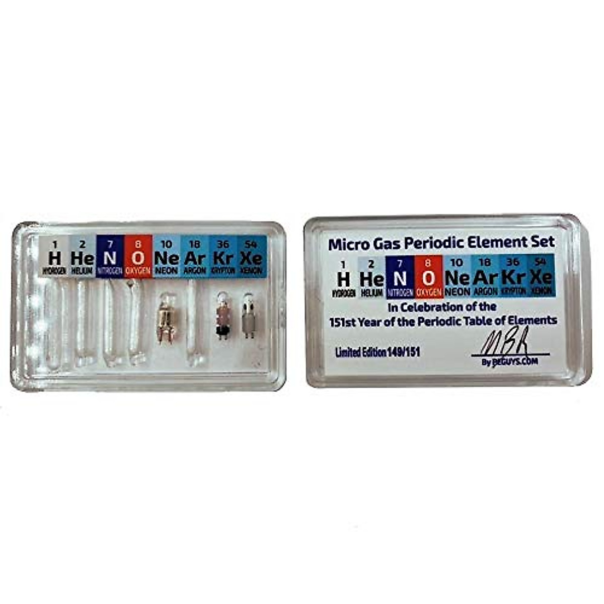 Micro Gas Periodic Element Set, Hydrogen, Helium, Nitrogen, Oxygen, Neon, Argon, Krypton, Xenon, Limited Edition Set, Great for Collections, Displays, Education and Gifts