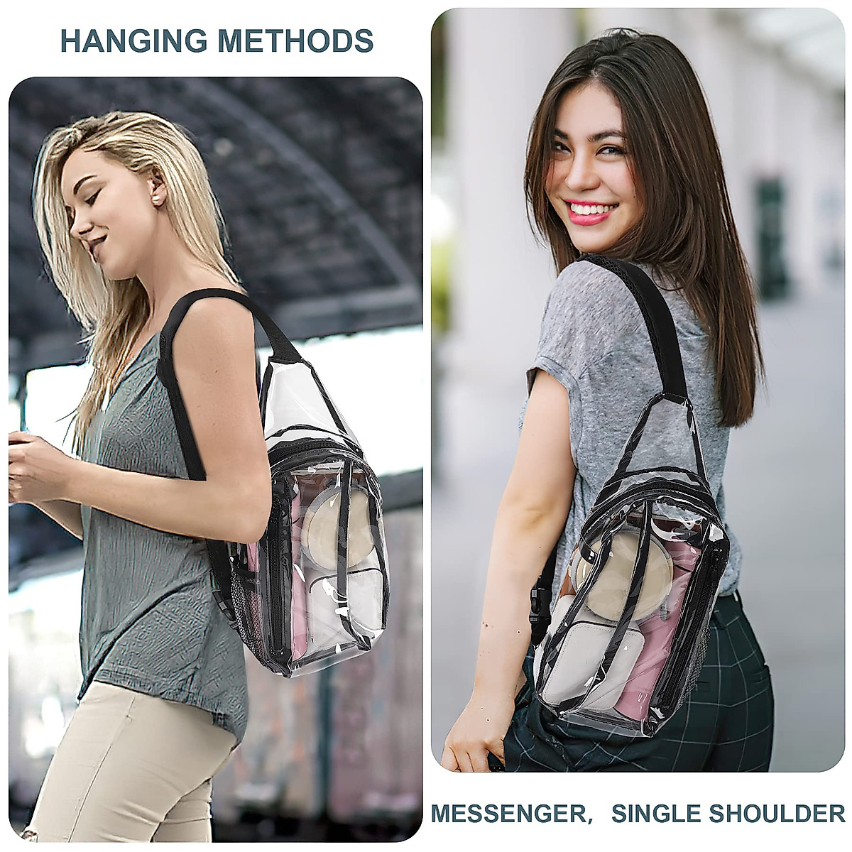 JULMELON Clear Sling Bag, Clear PVC Crossbody Chest Bag Stadium Approved, Backpack with Adjustable Strap for Men Women Hiking, Stadium or Concerts