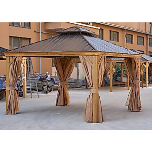 URTR Gazebo 12x12 FT, Outdoor Gazebo with Galvanized Steel Double Roof & Aluminum Frame, Hardtop Gazebo with Netting and Curtains,Patio Gazebo Pergola Pavilion for Gardens, Backyard Deck and Lawns