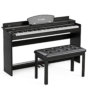 UMOMO 88 Key Full Size Digital Piano Electric Keyboard with Piano Bench, Music Stand+Power Adapter+3-Pedal Board+Instruction Book+Headphone Jack for Beginner/Adults, Black