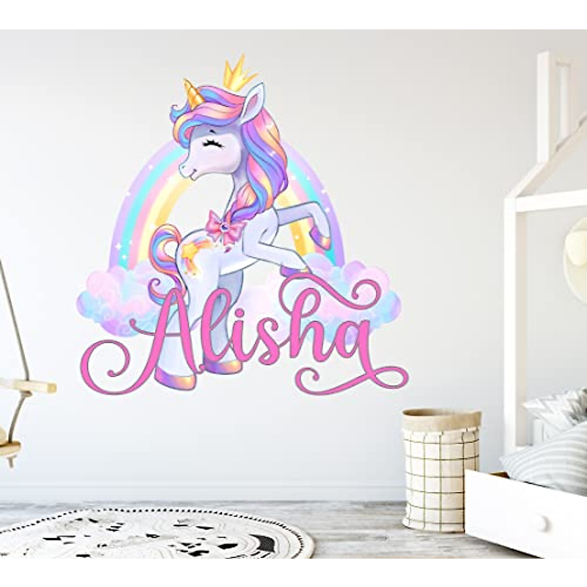 Unicorn Wall Decal - Custom Name Wall Decals - Magic Rainbow Wall Art Sticker - Nursery Wall Decor - Personalized Mural Kids Girls Bedroom