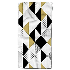 HGOD DESIGNS Triangles Hand Towels,Abstract Geometric Gold Black and White Triangle Pattern 100% Cotton Soft Bath Hand Towels for Bathroom Kitchen Hotel Spa Hand Towels 15"x30"