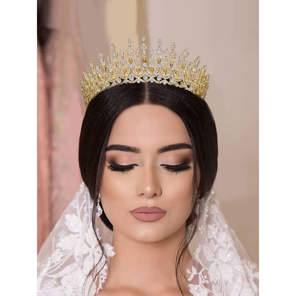 Jorsnovs 5A Cubic Zirconia Bridal Crowns for Women Gold Wedding Tiaras CZ Princess Birthday Party Headpieces Zircon Hairbands