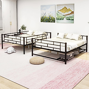 Bellemave Bunk Bed Full Over Full,Kids Bunk Bed,Metal Bunk Bed with Shelf and Guardrails,Full bunk beds for Kids, Teens & Adults（Black）