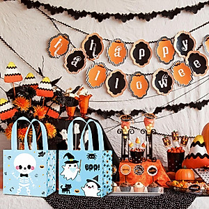 umoni Halloween Non-Woven Treat Bags Halloween Little Boo Baby Shower Treat Bags 12 Pack Blue Ghost Trick or Treat Candy Bags for Hallowen Favor Little Boo Baby Shower Birthday Party Supplies