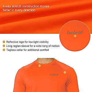 BALEAF Men's Long Sleeve Running Shirts Quick Dry Workout Shirts Athletic T-Shirts Lightweight Soft Fishing Tee Tops Orange Size XL